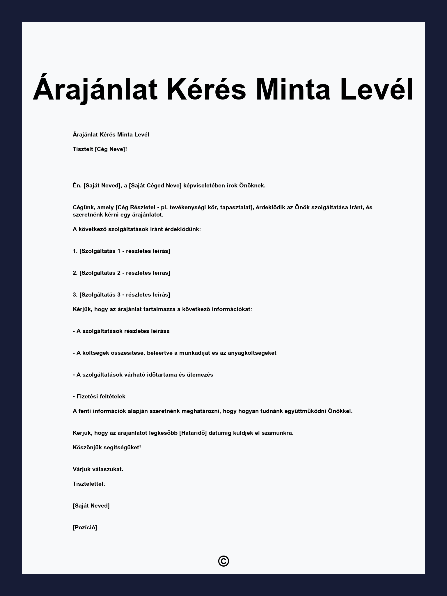 Árajánlat Kérés Minta Levél