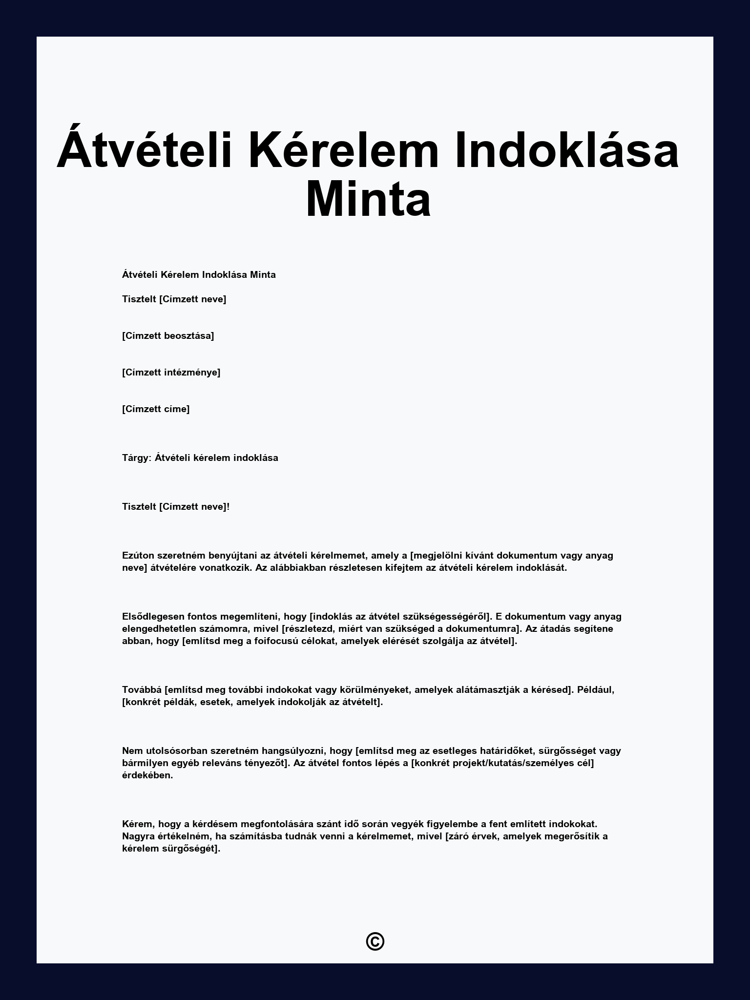 Átvételi Kérelem Indoklása Minta