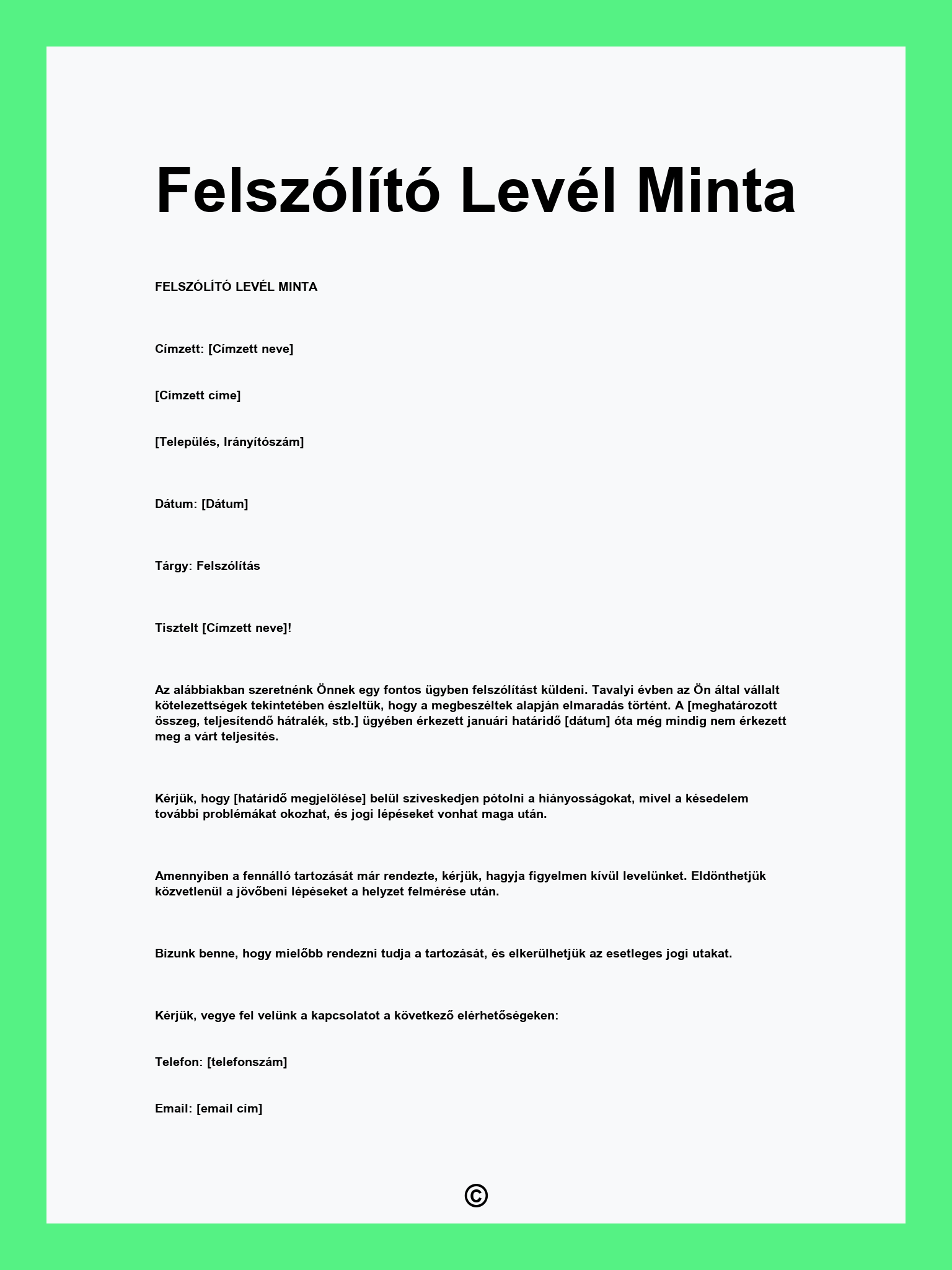 Felszólító Levél Minta