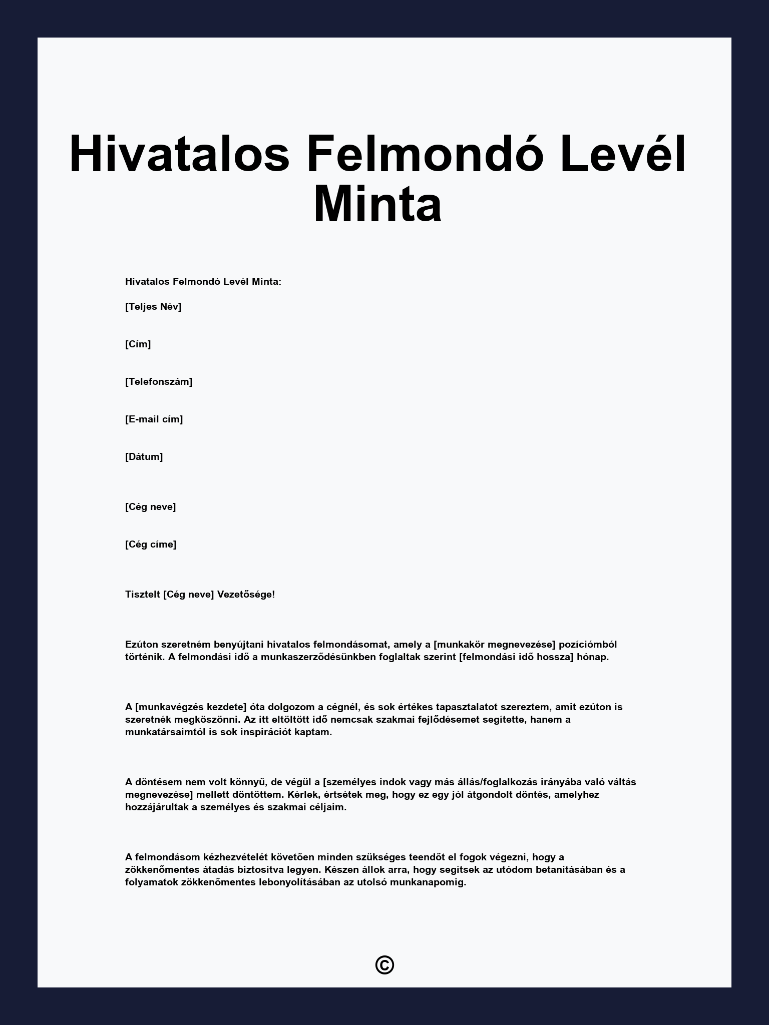 Hivatalos Felmondó Levél Minta