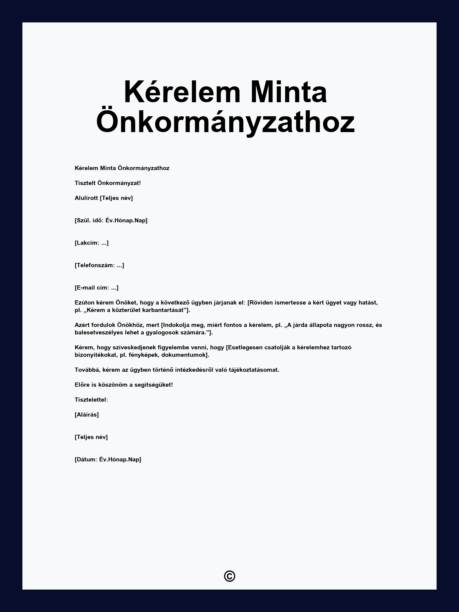 Kérelem Minta Önkormányzathoz