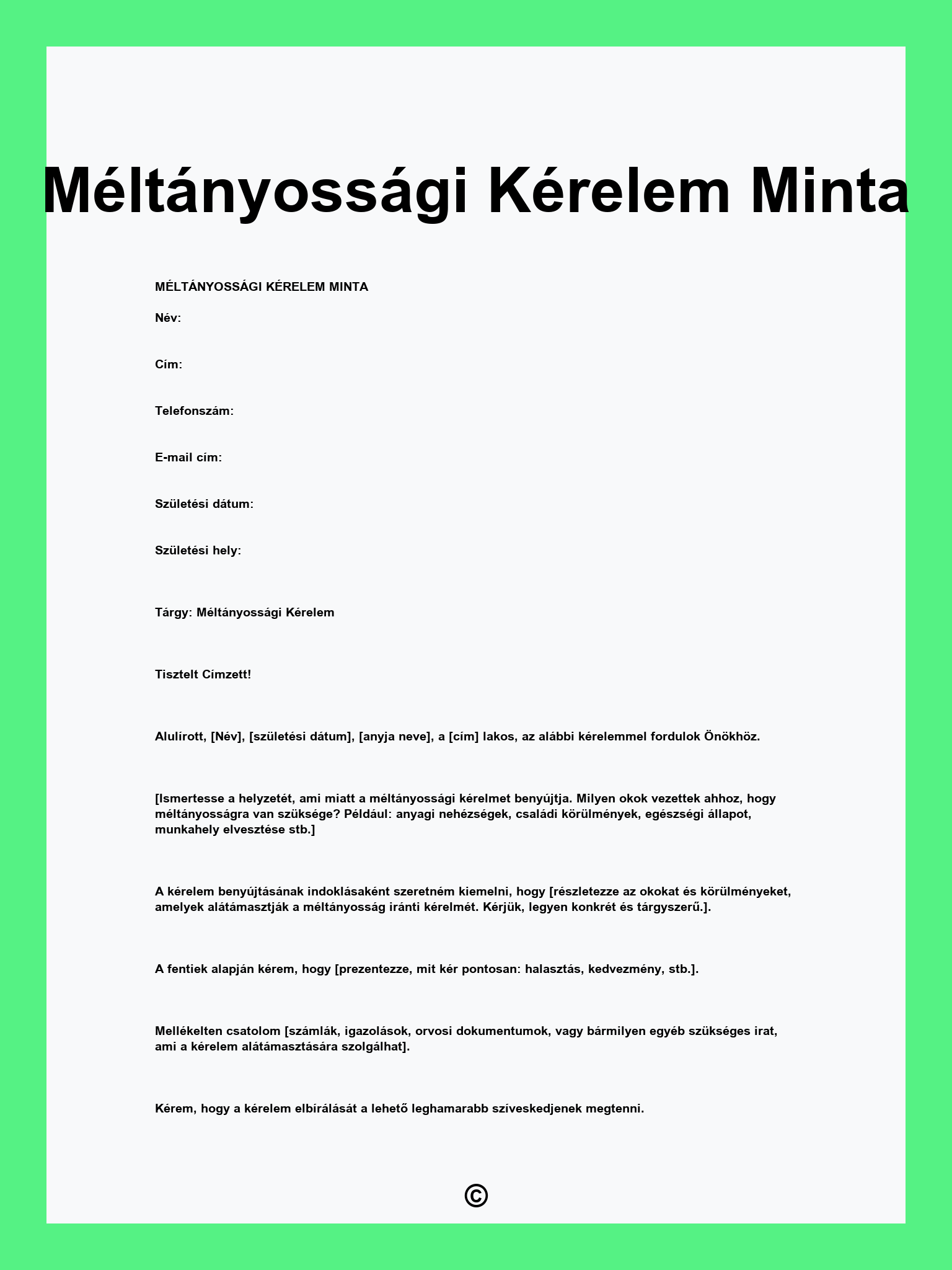 Méltányossági Kérelem Minta