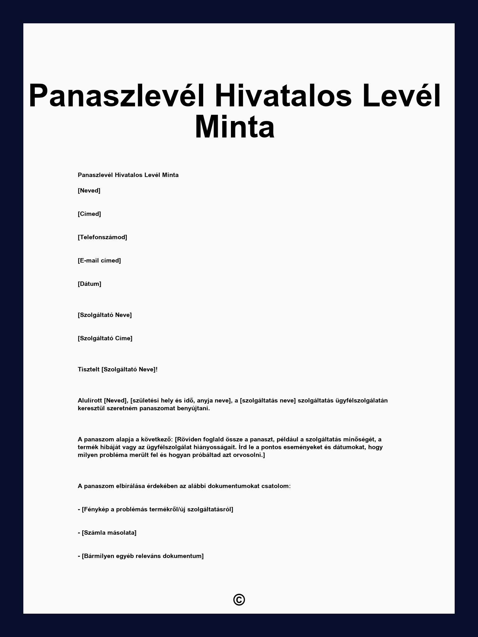 Panaszlevél Hivatalos Levél Minta